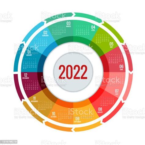 2022 년 라운드 캘린더 플래너 2022년 캘린더 템플릿입니다 사진 로고 및 텍스트를 위한 장소와 문구 디자인 인쇄 템플릿 기업 및 비즈니스 캘린더 0명에 대한 스톡 벡터