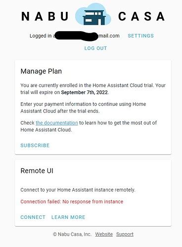 can t log into nabu casa at homeassistant local 8123 config