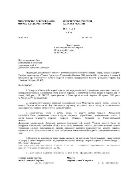 зміни до інструкції з харчування Doc