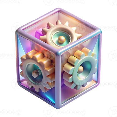 Abstract Render Of Interlocking Gears And Speakers In A Cube 55550775 Png