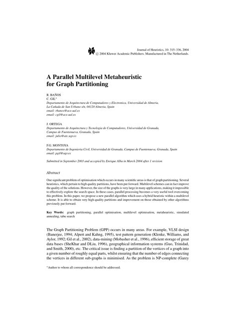 Pdf A Parallel Multilevel Metaheuristic For Graph Partitioning
