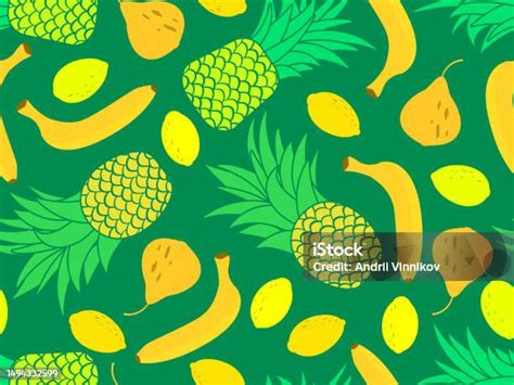 파인애플 바나나 레몬을 사용한 매끄러운 패턴 과일은 미니멀리스트 스타일로 열대 여름 배경을 혼합합니다 포장지 종이에 인쇄물 배너 및 포스터를 디자인하십시오 벡터 그림 0명에
