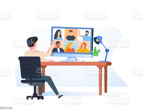 일러스트 플랫 디자인 컨셉 비디오 컨퍼런스 온라인 미팅 업무 양식 홈 벡터는 설명합니다 비디오 스트리밍 교사 교육 관련 직업에