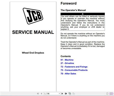 JCB Wheeled Loader Wheel End Dropbox Sevice Manual