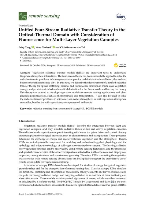 Pdf Unified Four Stream Radiative Transfer Theory In The Optical Thermal Domain With