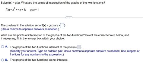 Solved Solve F X G X ﻿what Are The Points Of Intersection