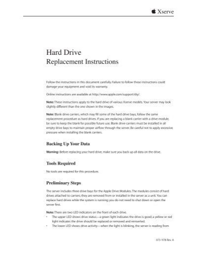 apple xserve early 2008 diy procedure for hard drive manual