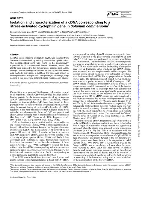 Pdf Gene Note Isolation And Characterization Of A Cdna Corresponding To A Stress Activated