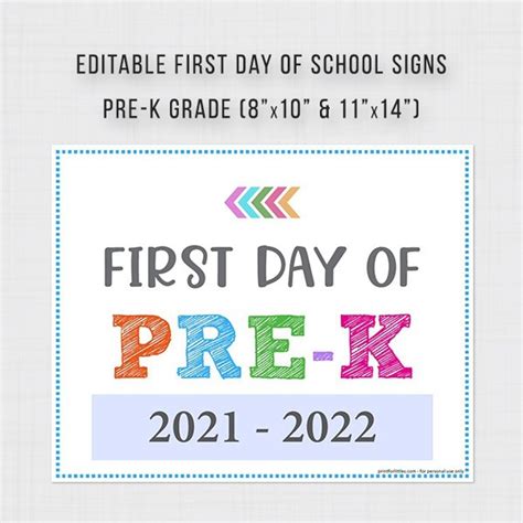 First Day Of Pre K Printable Sign Free Printable Free Math Worksheet