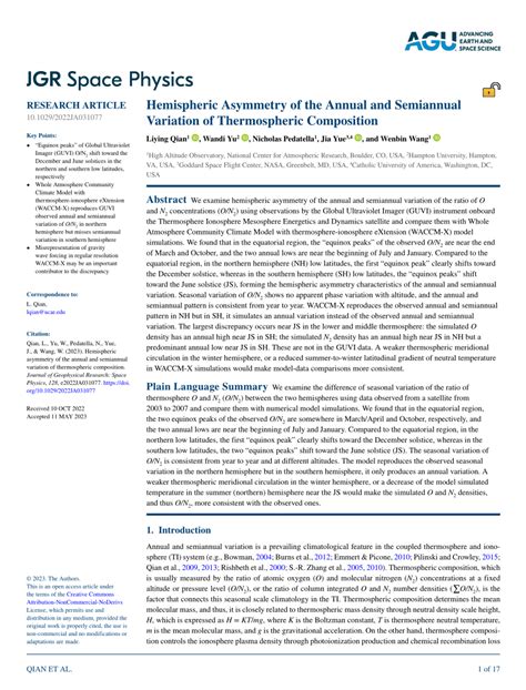 Pdf Hemispheric Asymmetry Of The Annual And Semiannual Variation Of