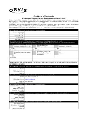 Fillable Online Certificate Of Comformity Form CPSC CertOfComformity Pdf Orvis Fax Email