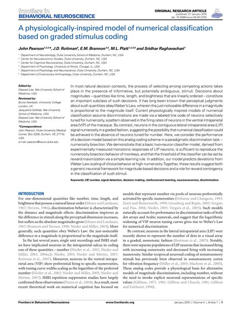 pdf a physiologically inspired model of numerical classification