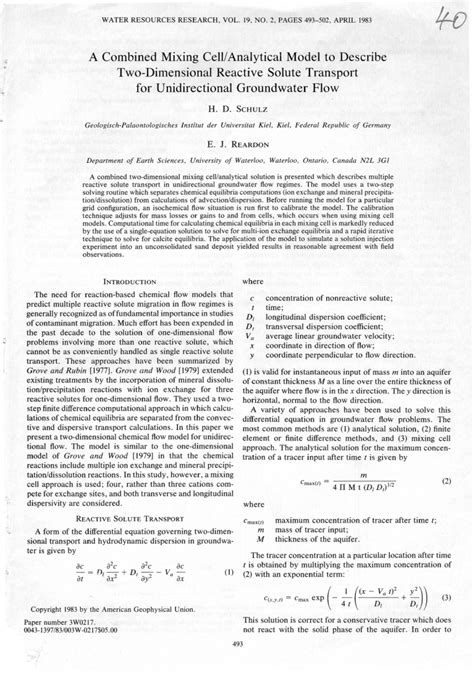 Pdf A Combined Mixing Cellanalytical Model To Describe Two Dimensional Reactive Solute