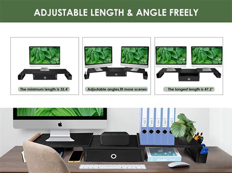 Amazon Com RUILALIFE Dual Monitor Stand Riser With Drawer Office Desk Organizers And