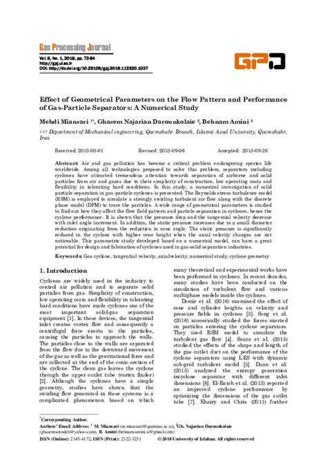 Pdf Effect Of Geometrical Parameters On The Flow Pattern And
