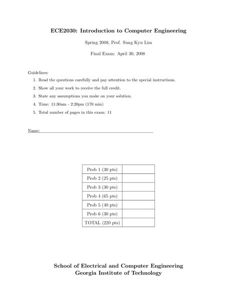 Final Exam Questions Introduction To Computer Engineering Ece 2030 Exams Electrical And