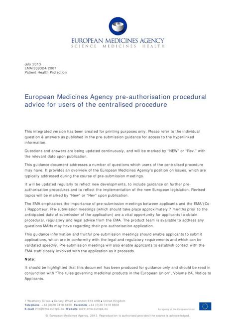 Pdf Ema Pre Authorisation Procedural Advice For Users Of The …€¦ · Ema 339324 2007 Patient