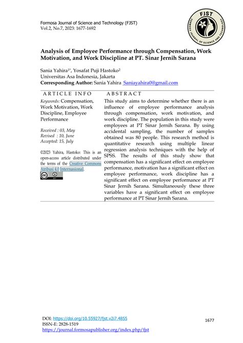 Pdf Analysis Of Employee Performance Through Compensation Work