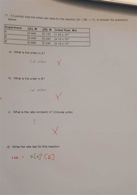 solved 17 12 points use the initial rate data for the