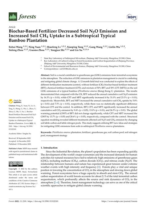 (PDF) Biochar-Based Fertilizer Decreased Soil N2O Emission and Increased Soil CH4 Uptake in a ...