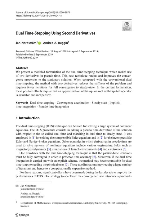 Pdf Dual Time Stepping Using Second Derivatives