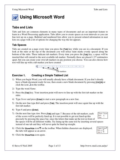 PDF UsingMicrosoftWord TabsAndLists DOKUMEN TIPS