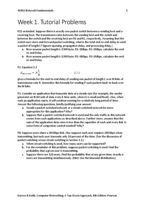 week1 tutorial problem 41092 network fundamentals kurose and keith