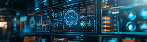 High Tech Interface With Digital Brain Futuristic Data Visualization