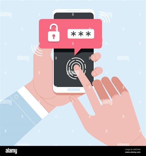 Hands With Smartphone Unlocked With Fingerprint Button And Password