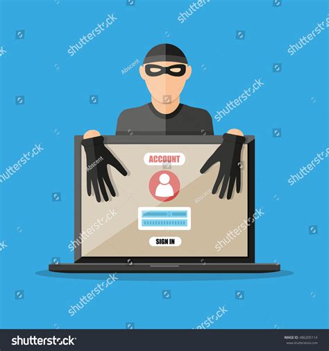 Thief Hacker Mask Stealing Passwords Laptop Stock Illustration
