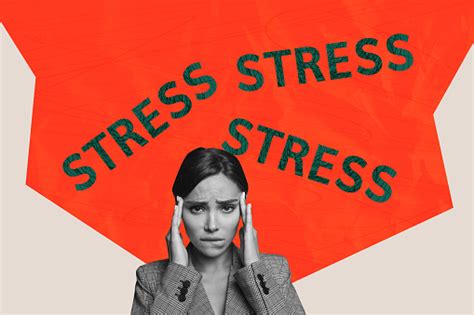 배너 포스터 콜라주 큰 단어와 사람들의 콜라주 빨간 회색 배경에 스트레스 20 24세에 대한 스톡 사진 및 기타 이미지 20 24세 Health 감정 Istock