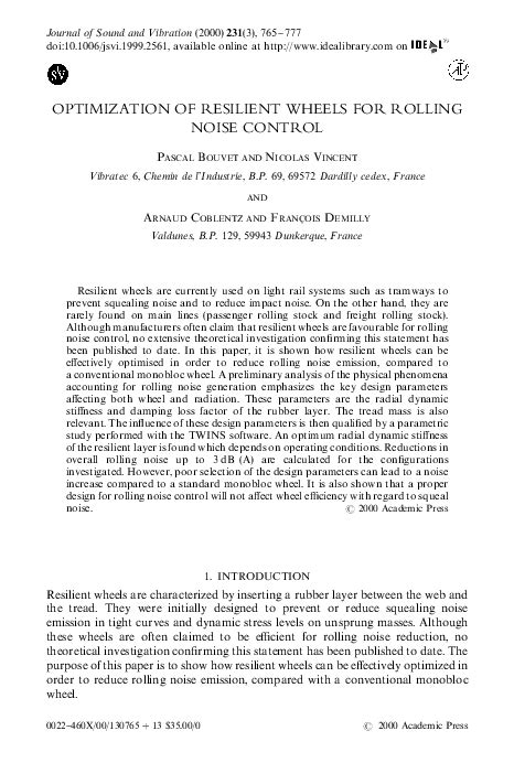 Pdf Optimization Of Resilient Wheels For Rolling Noise Control