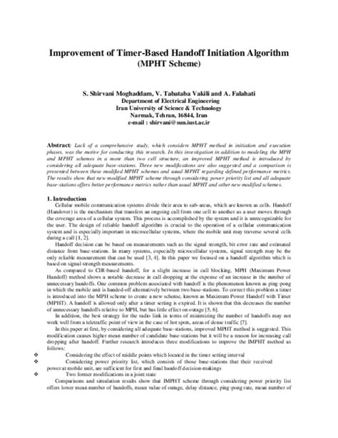 Pdf Improvement Of Timer Based Handoff Initiation Algorithm