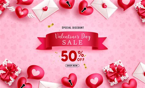 해피 발렌타인 데이 세일 텍스트 벡터 배너 디자인 발렌타인 데이 하트 데이 특별 행사 풍선 봉투 및 자물쇠 요소 장식으로 할인 2월에 대한 스톡 벡터 아트 및 기타 이미지