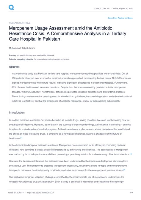 Pdf Meropenem Usage Assessment Amid The Antibiotic Resistance Crisis A Comprehensive Analysis