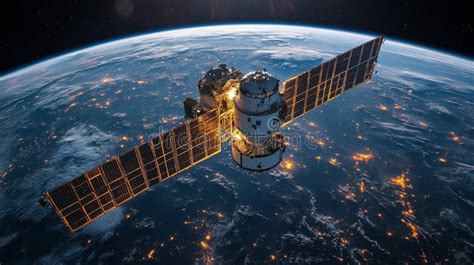 Satellite In Orbit Around Earth Transmitting Data And Telemetry For Global Communications And