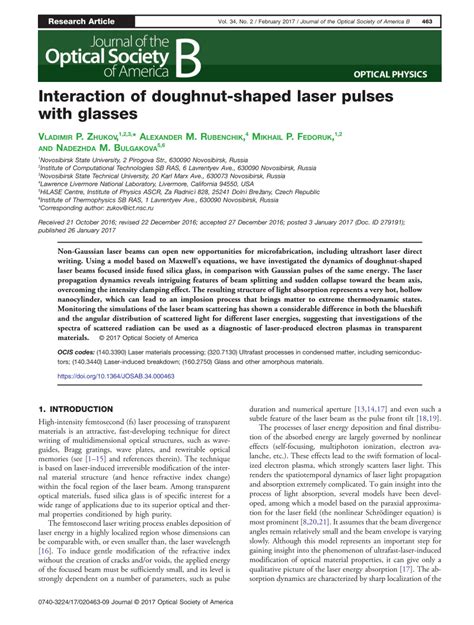 Pdf Interaction Of Doughnut Shaped Laser Pulses With Glasses