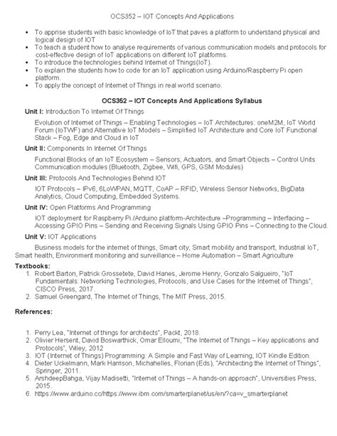 iot syll syllabus ocs352 iot concepts and applications to apprise