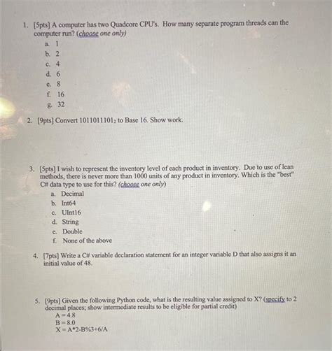 Solved Pts A Computer Has Two Quadcore CPU S How Many Chegg Com