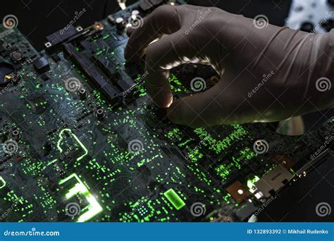 Scientist Research And Create Micro Electronic Technology Chip In The Laboratory F Stock Photo