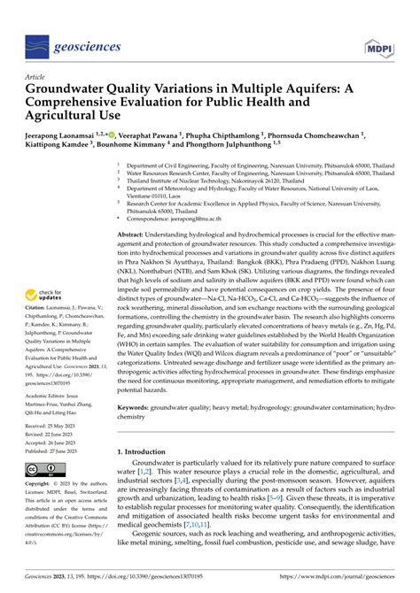 Pdf Groundwater Quality Variations In Multiple Aquifers A
