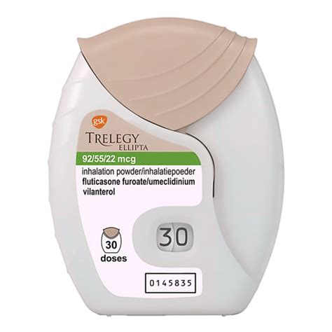 Trelegy Ellipta Inhalation Powder Fluticasone Fluoate Umeclidinium Vilanterol 92mcg 55mcg