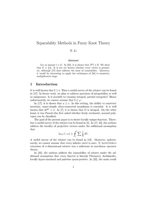 separability methods in fuzzy knot theory li abstract let us assume i