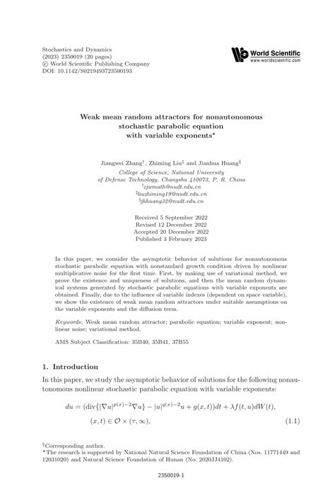 Pdf Weak Mean Random Attractors For Nonautonomous Stochastic