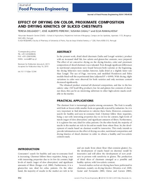 Pdf Effect Of Drying On Color Proximate Composition And Drying Kinetics Of Sliced Chestnuts