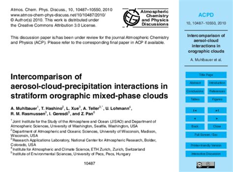 Pdf Intercomparison Of Aerosol Cloud Precipitation Interactions In Stratiform Orographic Mixed