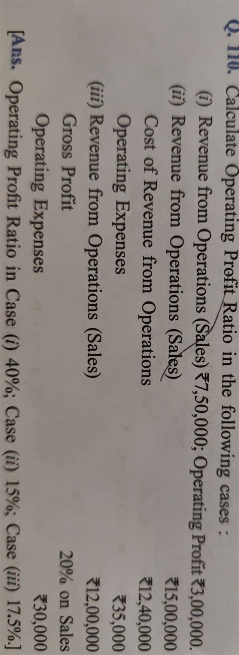 Calculate Operating Profit Ratio For The Following Cases I Revenue Fr