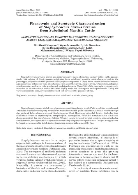 Pdf Phenotypic And Serotypic Characterization Of Staphylococcus
