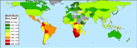 Map Of National Income Gini Coefficients Reported By The World Bank Download Scientific Diagram