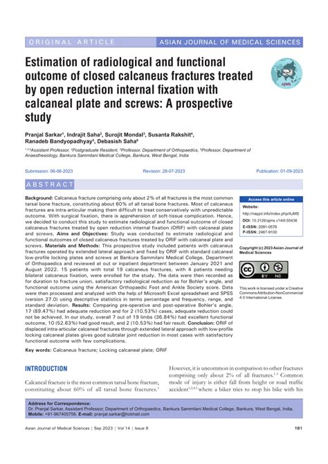 Pdf Estimation Of Radiological And Functional Outcome Of Closed Calcaneus Fractures Treated By
